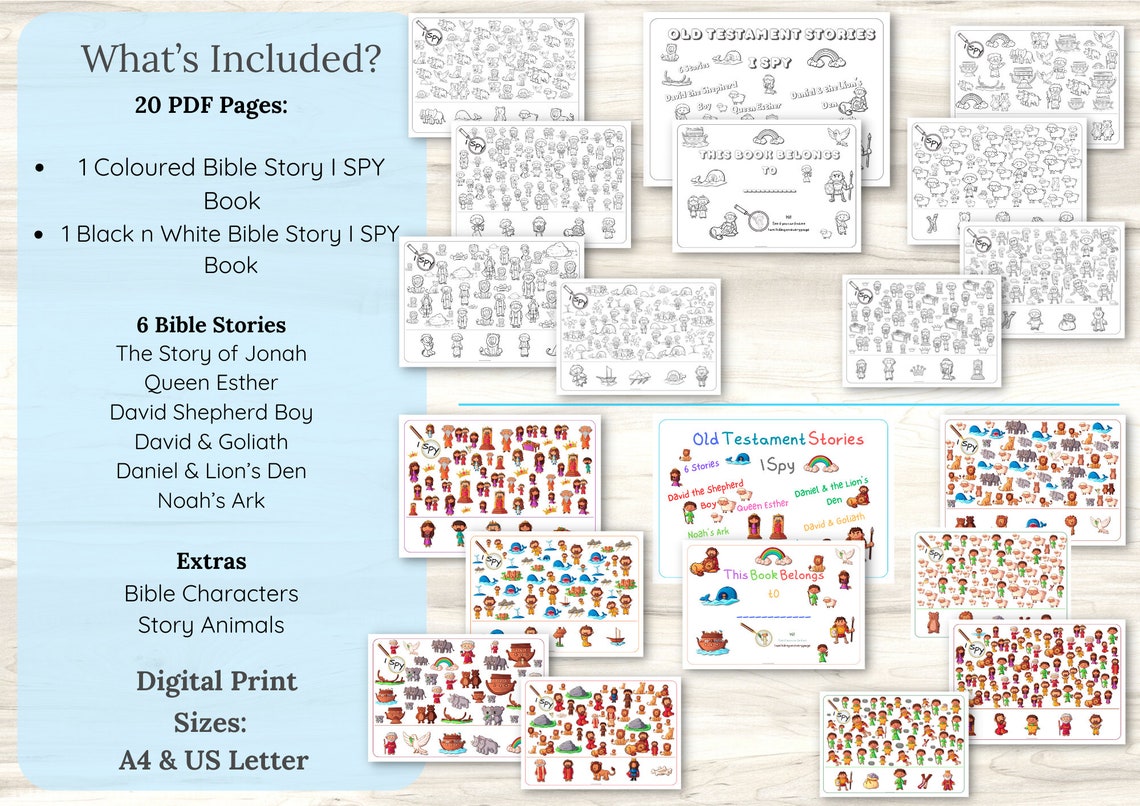 Bible Stories I Spy Activity Book, Sunday School Printable (PDF) - Etsy