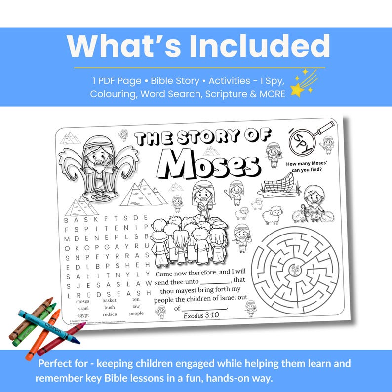 Bible Activity Placemat for Kids | Moses Coloring Placemat | Christian ...