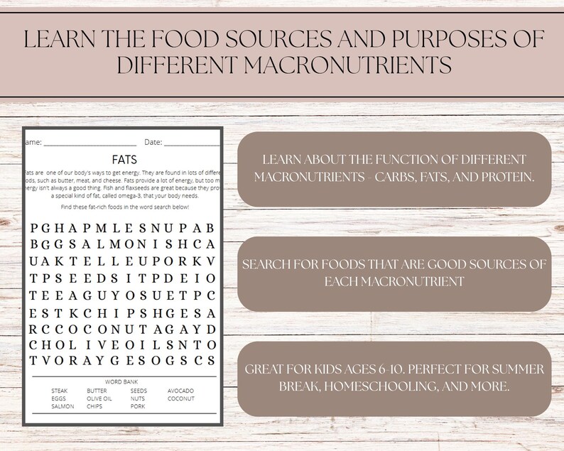 Educational Nutrition Word Search Worksheets | Protein, Carbohydrates ...