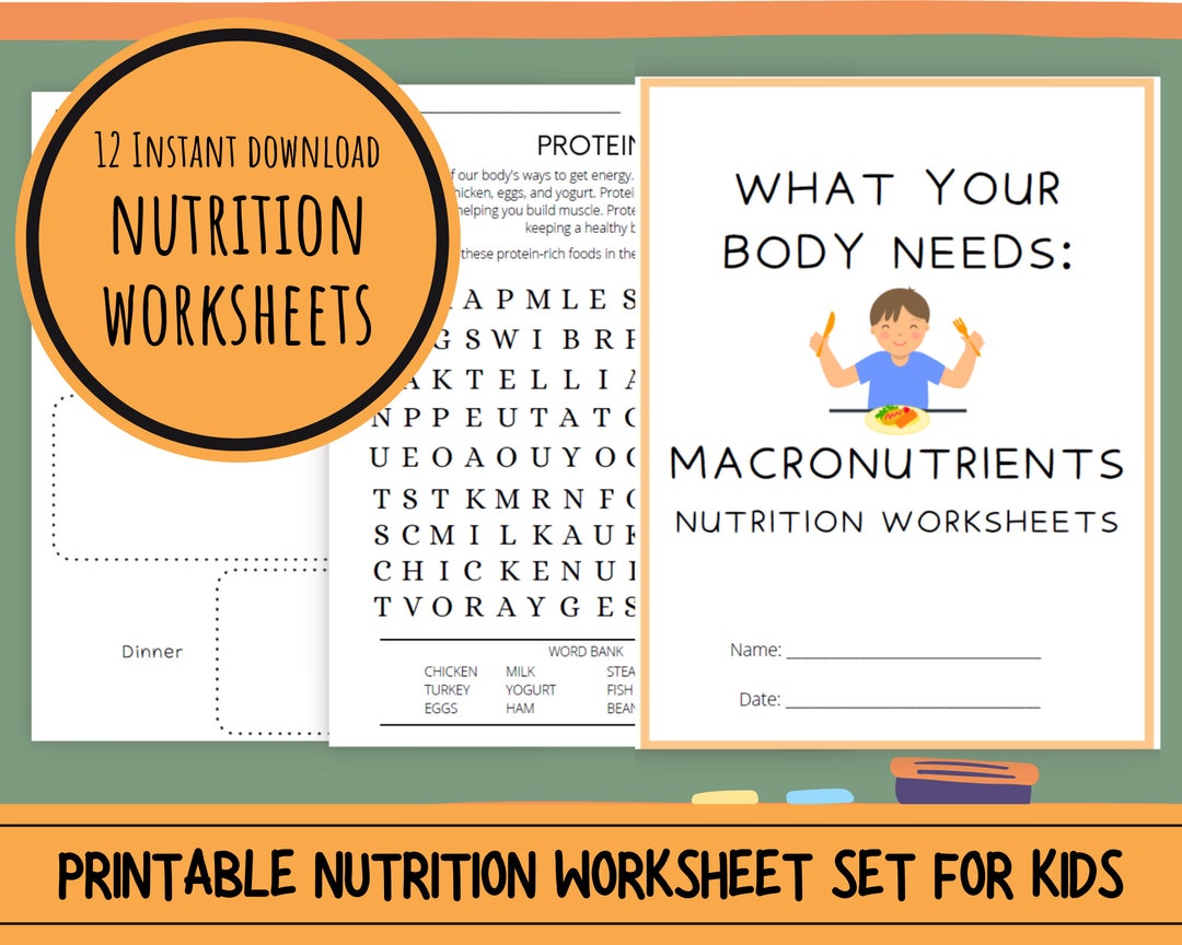 Nutrition Worksheets for Kids | Instant Download Macronutrient ...