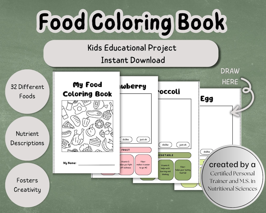 Educational Food Coloring Book Craft for Kids | Instant Download - Etsy