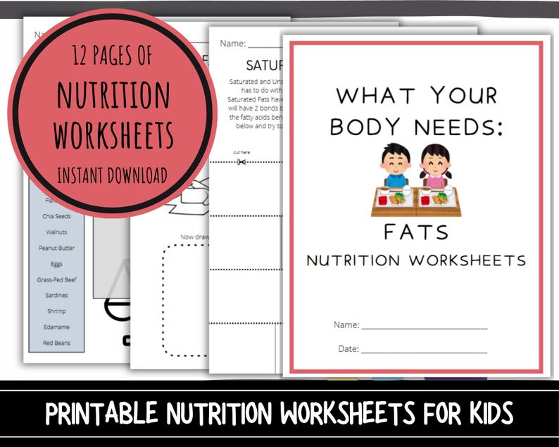 Nutrition Worksheet Activities for Kids | Dietary Fats | Instant ...