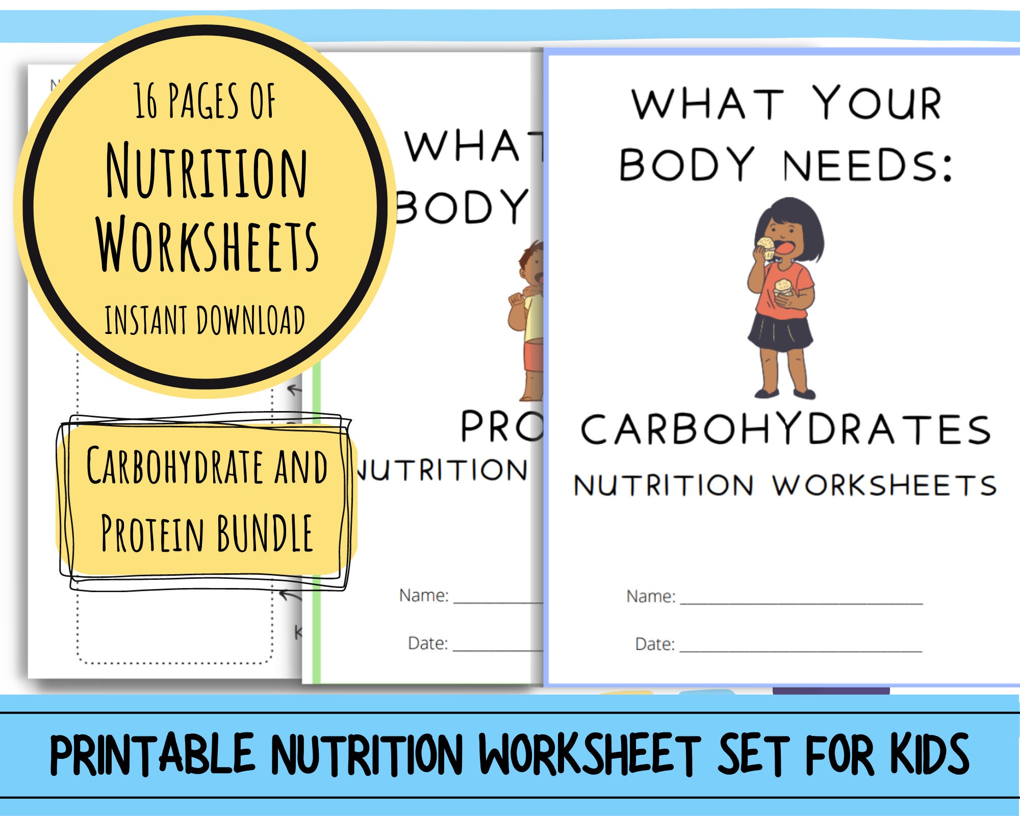Protein and Carbohydrate Worksheet Bundle for Kids Printable Nutrition ...