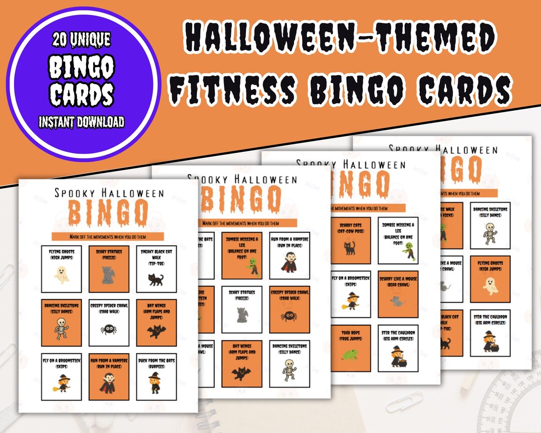 Halloween PE Bingo Game | 20 Unique Cards + Markers | Printable Kids ...