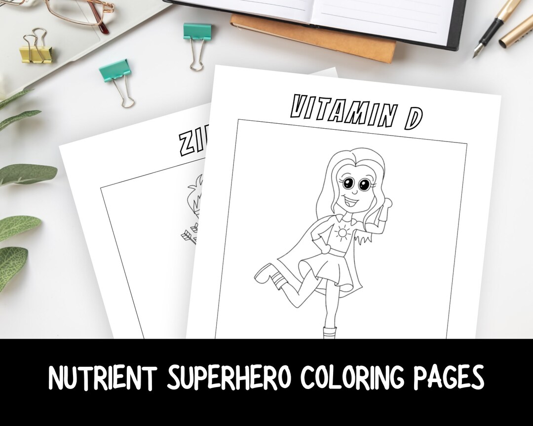 Superhero Nutrition Coloring Pages: Hand-illustrated Educational ...