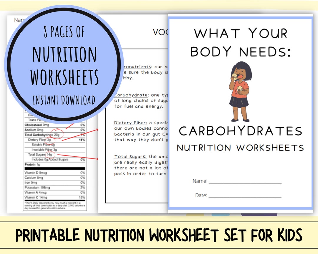 Educational Nutrition Worksheets for Kids | Learn About Carbohydrates ...