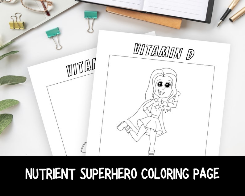 Nutrition Coloring Page for Kids | Hand-illustrated Vitamin D Superhero ...