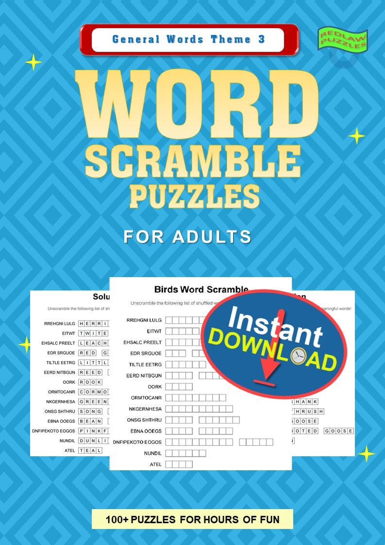 Downloadable Printable Word Scramble #3 Adult Puzzle Book: 100+ Puzzles ...