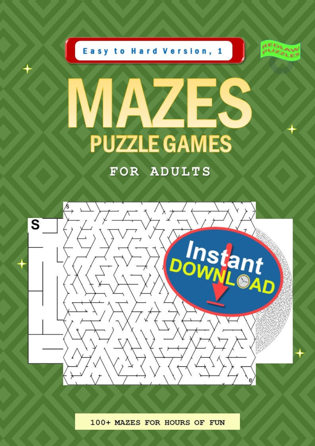 Downloadable Printable Maze Puzzle Book Easy To Hard Difficulty For Adults 100 Mazes With