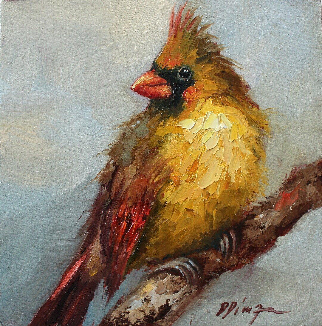Red Cardinal Female CUSTOM Original Oil Painting by Daiga Dimza ...