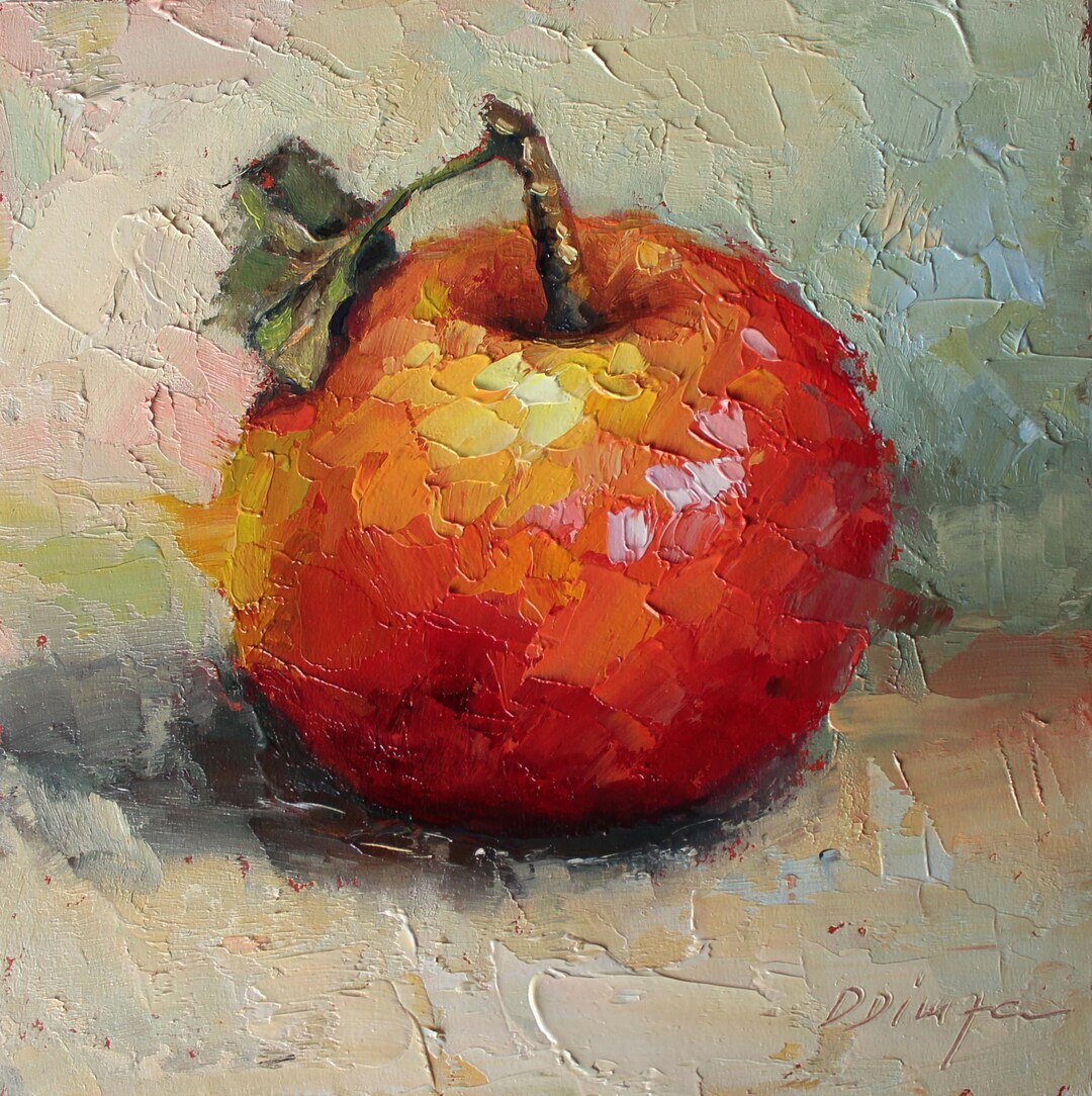 Apple Original Oil Painting by Daiga Dimza, Handmade Berries Wall Art ...