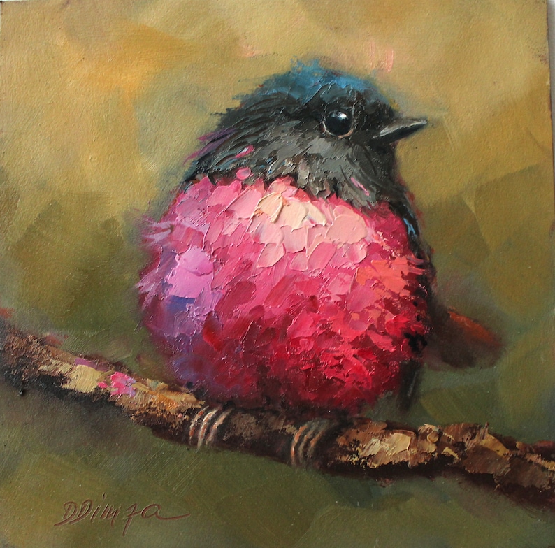 Pink Robin CUSTOM Original Oil Painting by Daiga Dimza - Etsy
