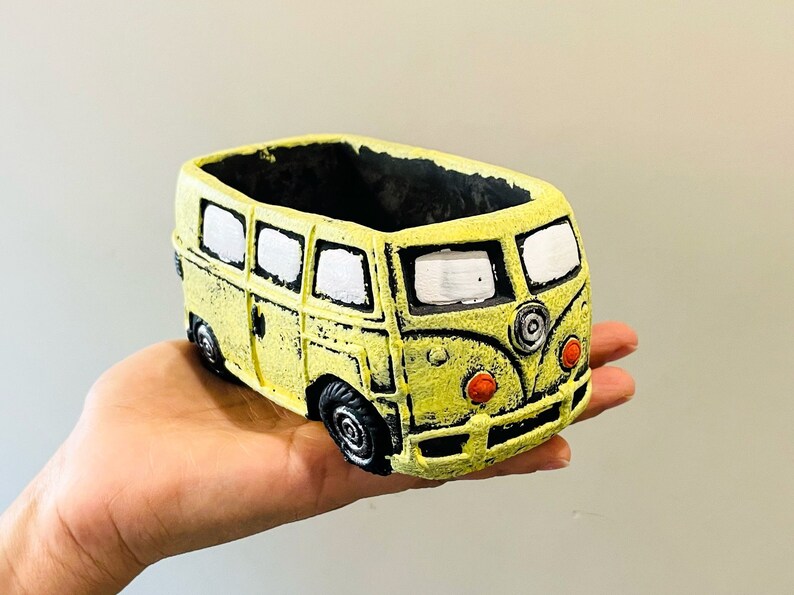 Yellow Bus Planter / Indoor Succulent Plant Pots / Cute Concrete Flower ...