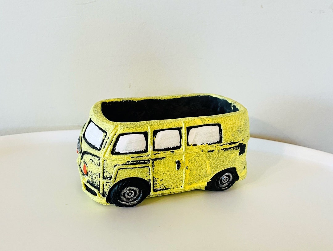 Yellow Bus Planter / Indoor Succulent Plant Pots / Cute Concrete Flower ...