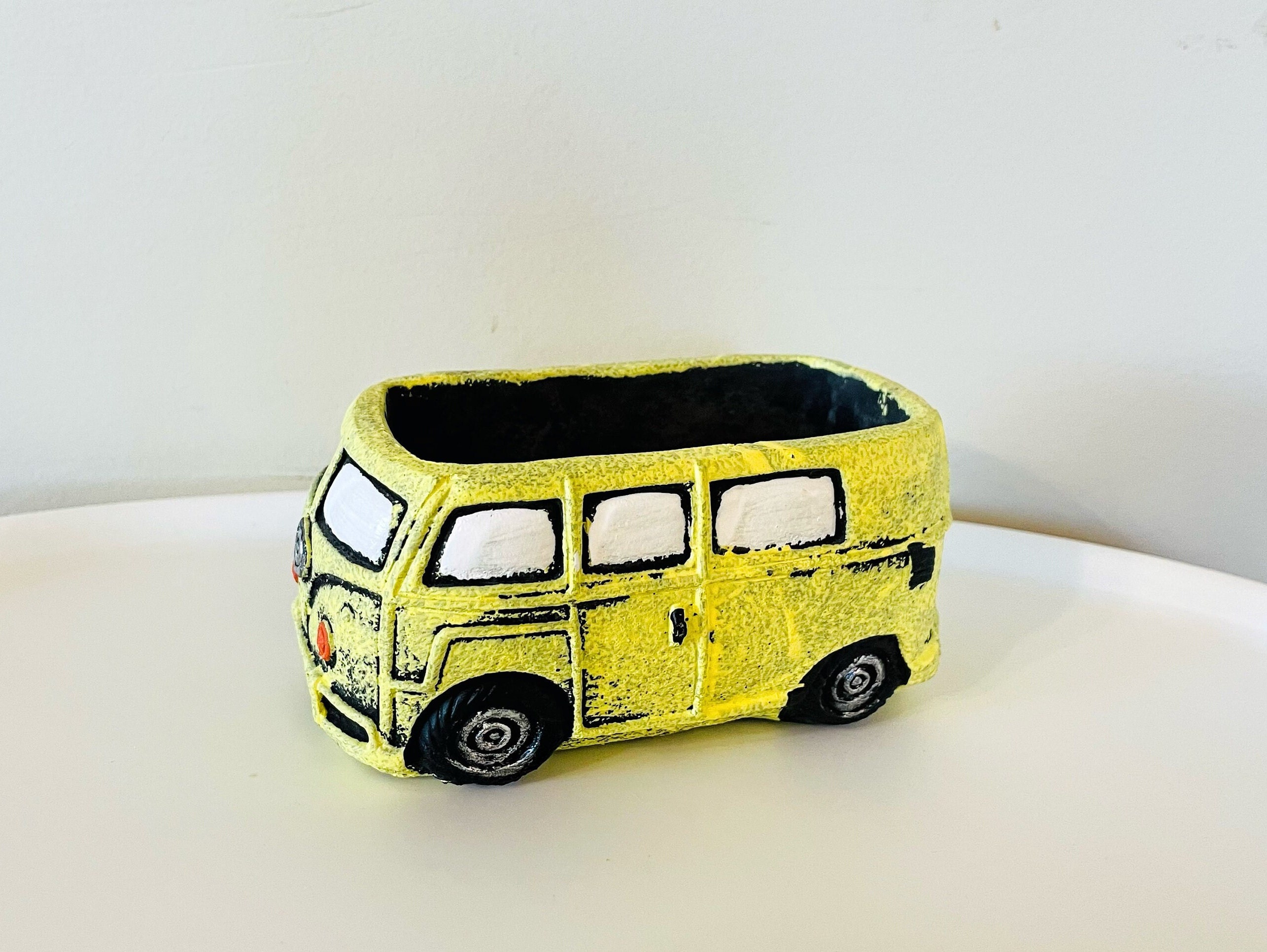 Yellow Bus Planter / Indoor Succulent Plant Pots / Cute Concrete Flower ...