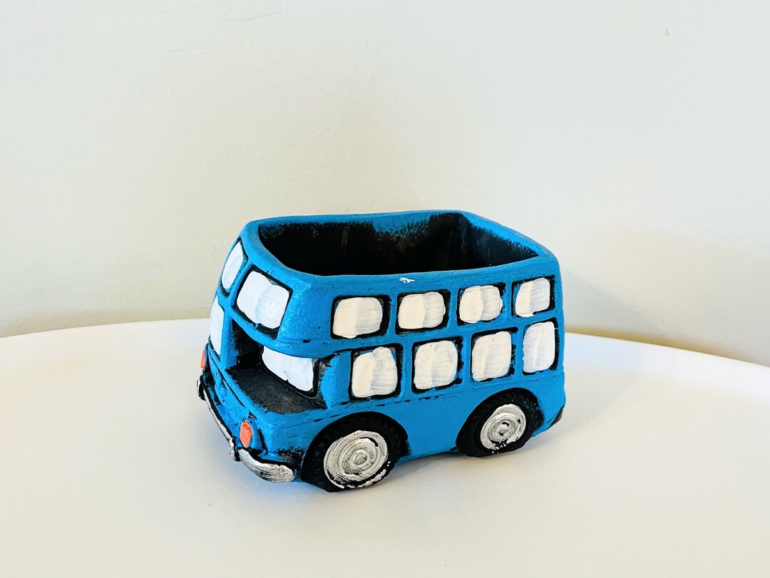 Blue Bus Planter / Indoor Succulent Plant Pots / Cute Concrete Flower ...