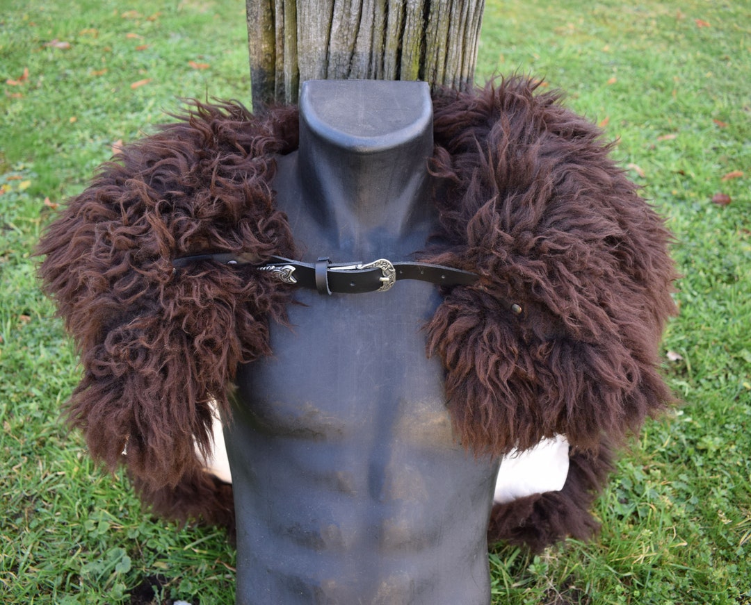 Viking Shoulder Brown Sheepskin Cloak With Belt and Viking Buckle ...