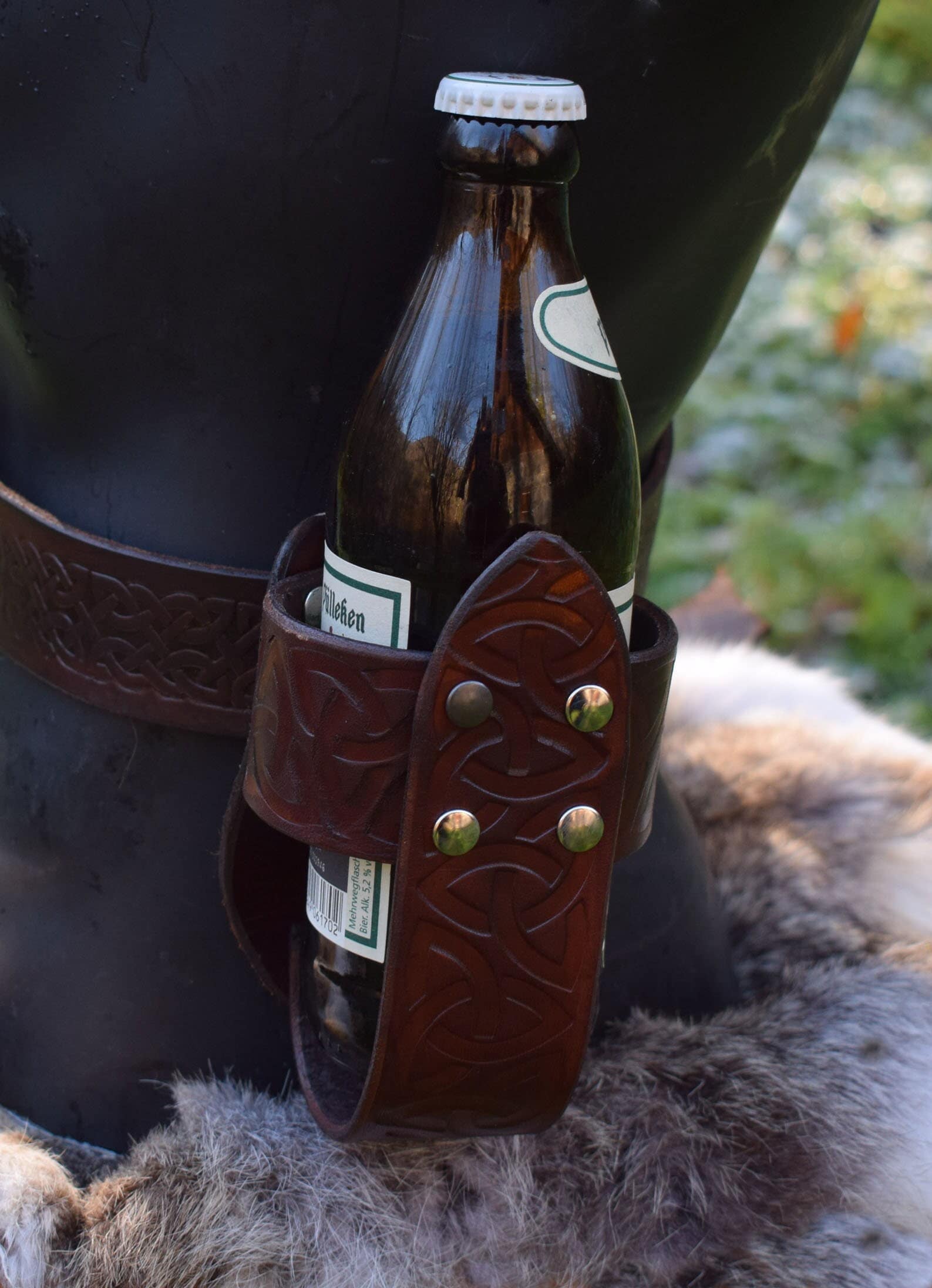 Leather Beer Bottle and Beer Can Holder for the Belt. Leather Holder ...