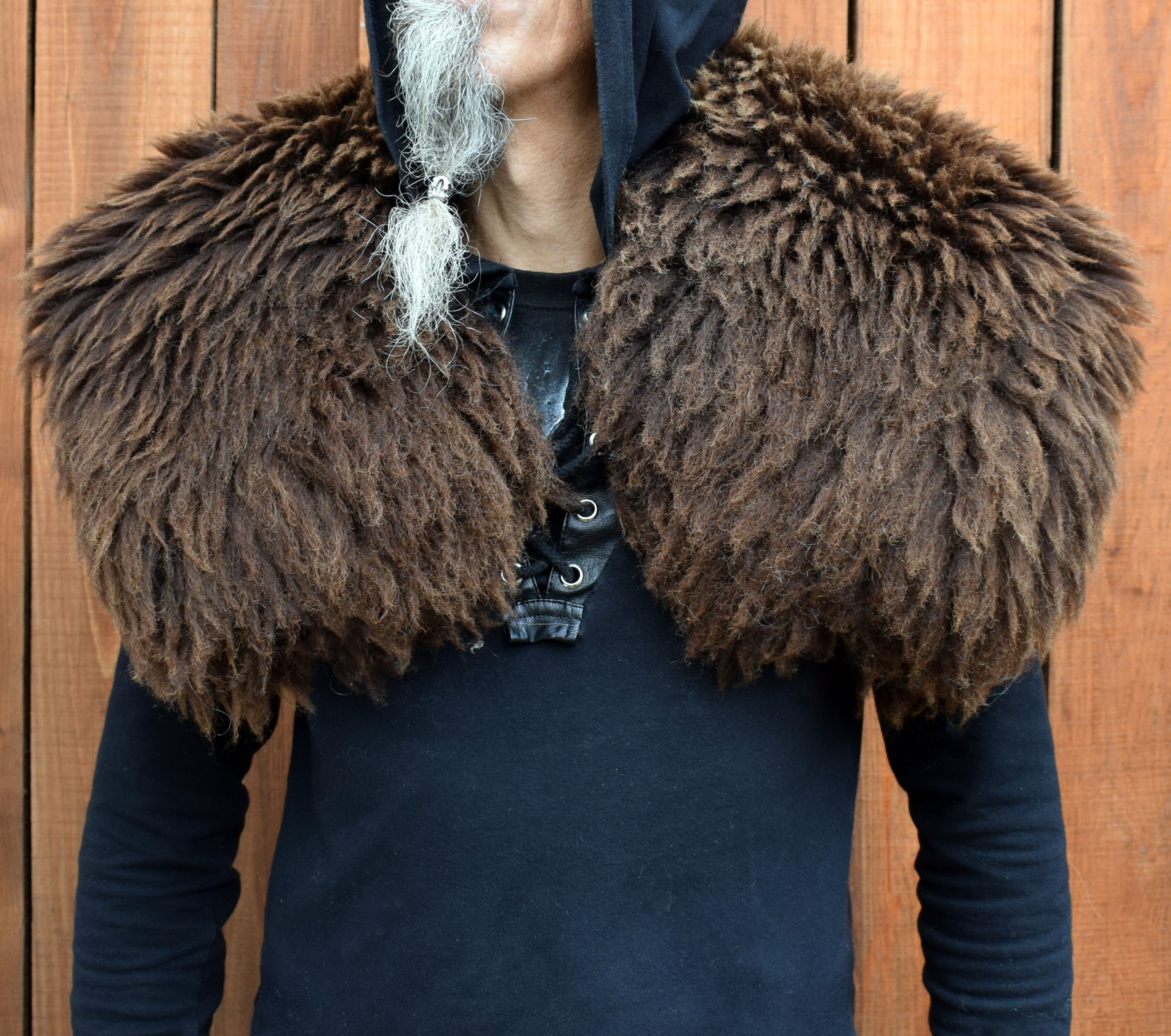 Brown Viking Fur Collar From Thick Sheepskin Without Closing. LARP ...