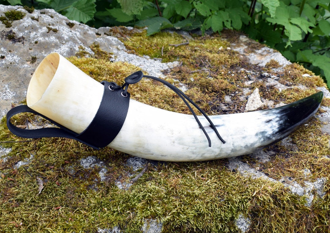 Wikinger Trinkhorn Set Poliert 1.0L Bis 1.5L Mit Leder Hornhalter in ...