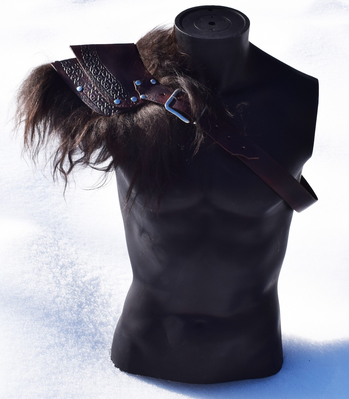 Leather Pauldron With Fur Brown Vikings Dwarves Orcs Larp - Etsy