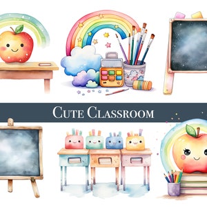 Rainbow School Clipart, Back to School Pngs, Kawaii Student Supplies ...