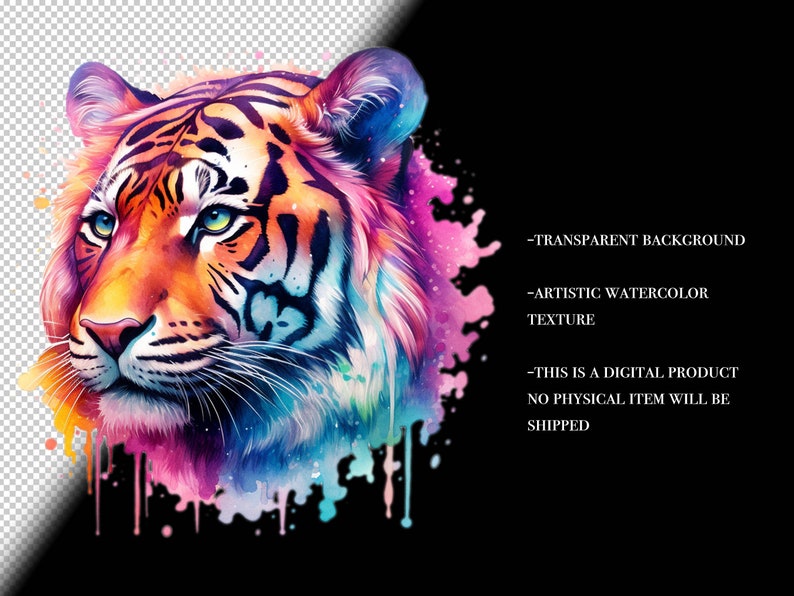 Rainbow Tiger Clipart, Watercolour Tiger Pngs, Floral Tiger, Magical ...