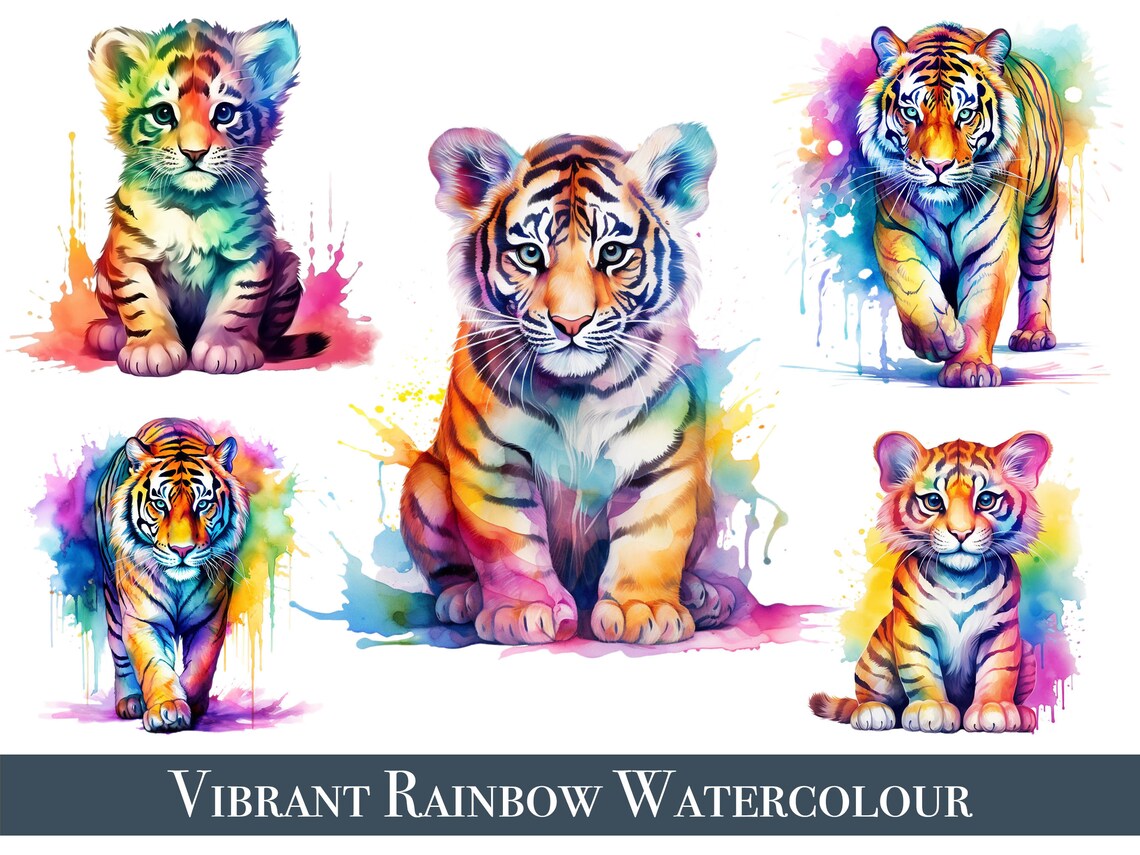 Rainbow Tiger Clipart, Watercolour Tiger Pngs, Floral Tiger, Magical ...