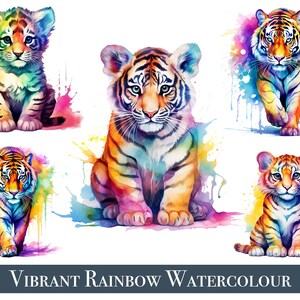Rainbow Tiger Clipart, Watercolour Tiger Pngs, Floral Tiger, Magical ...