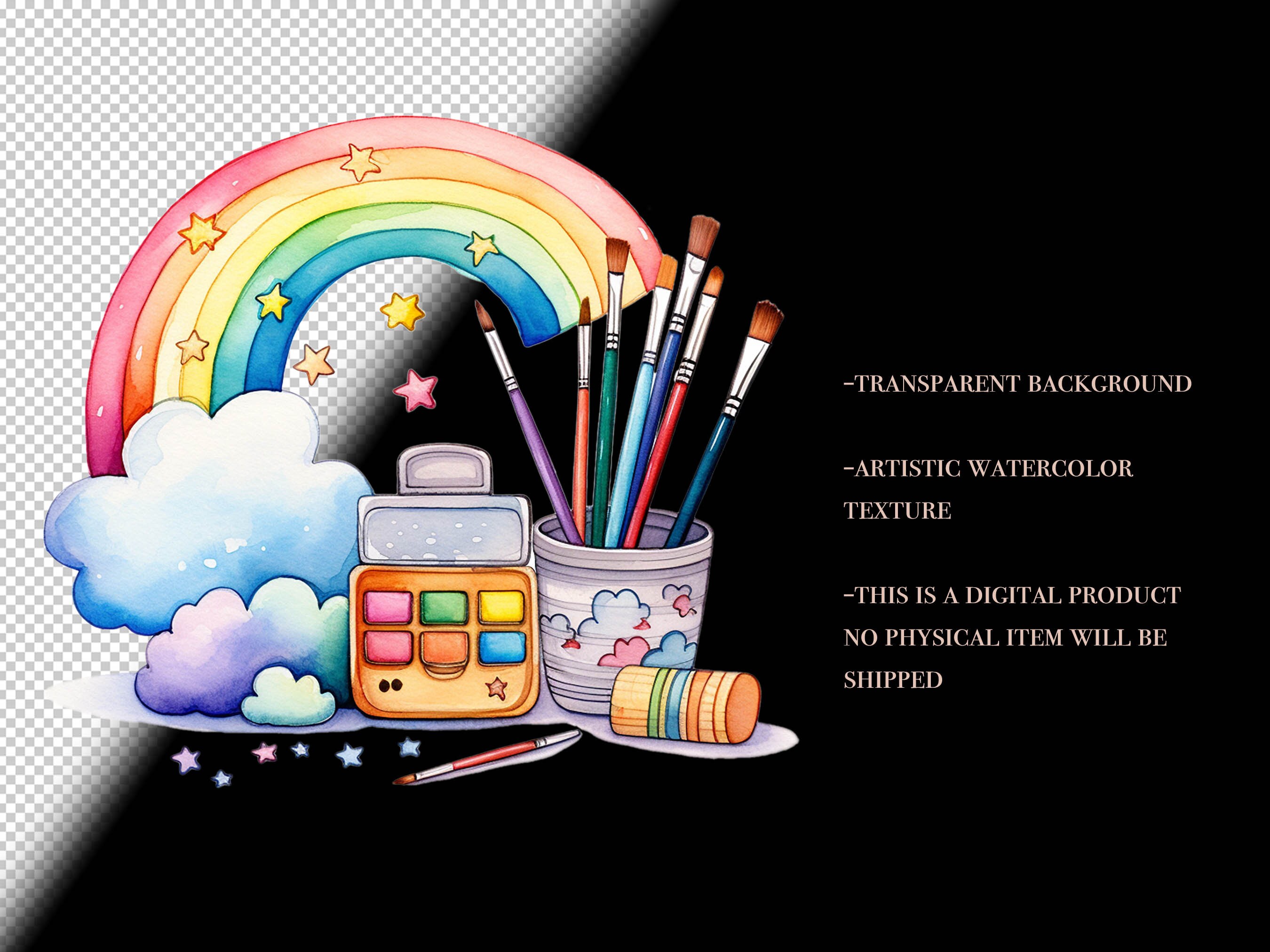 Rainbow School Clipart, Back to School Pngs, Kawaii Student Supplies ...