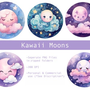 Kawaii Moon Clipart, Celestial Watercolour Clipart, Planets, Cute Solar ...