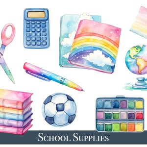 Rainbow School Clipart, Back to School Pngs, Kawaii Student Supplies ...