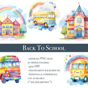 Rainbow School Clipart, Back to School Pngs, Kawaii Student Supplies ...