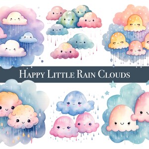 Rainbow Watercolour Clipart, Happy Rain Cloud Pngs, Kawaii Clouds ...
