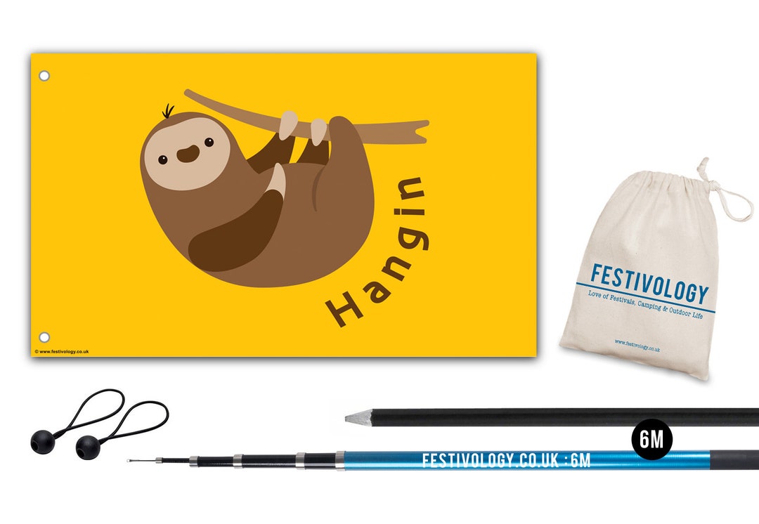 Flag Pole Kit 6m With Hangin Sloth Flag, Pole, Stake and Bungee by ...