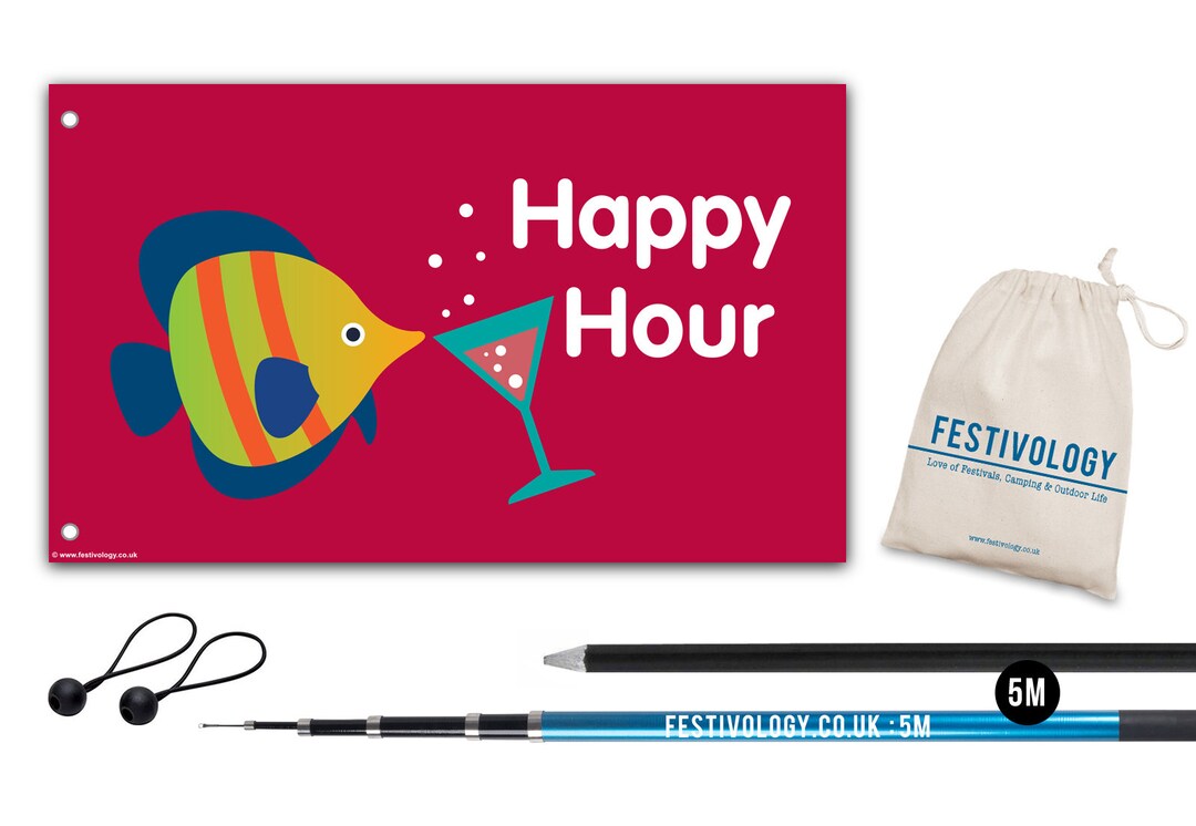 Flag Pole Kit 5m With Happy Hour Flag, Pole, Stake and Bungee by ...