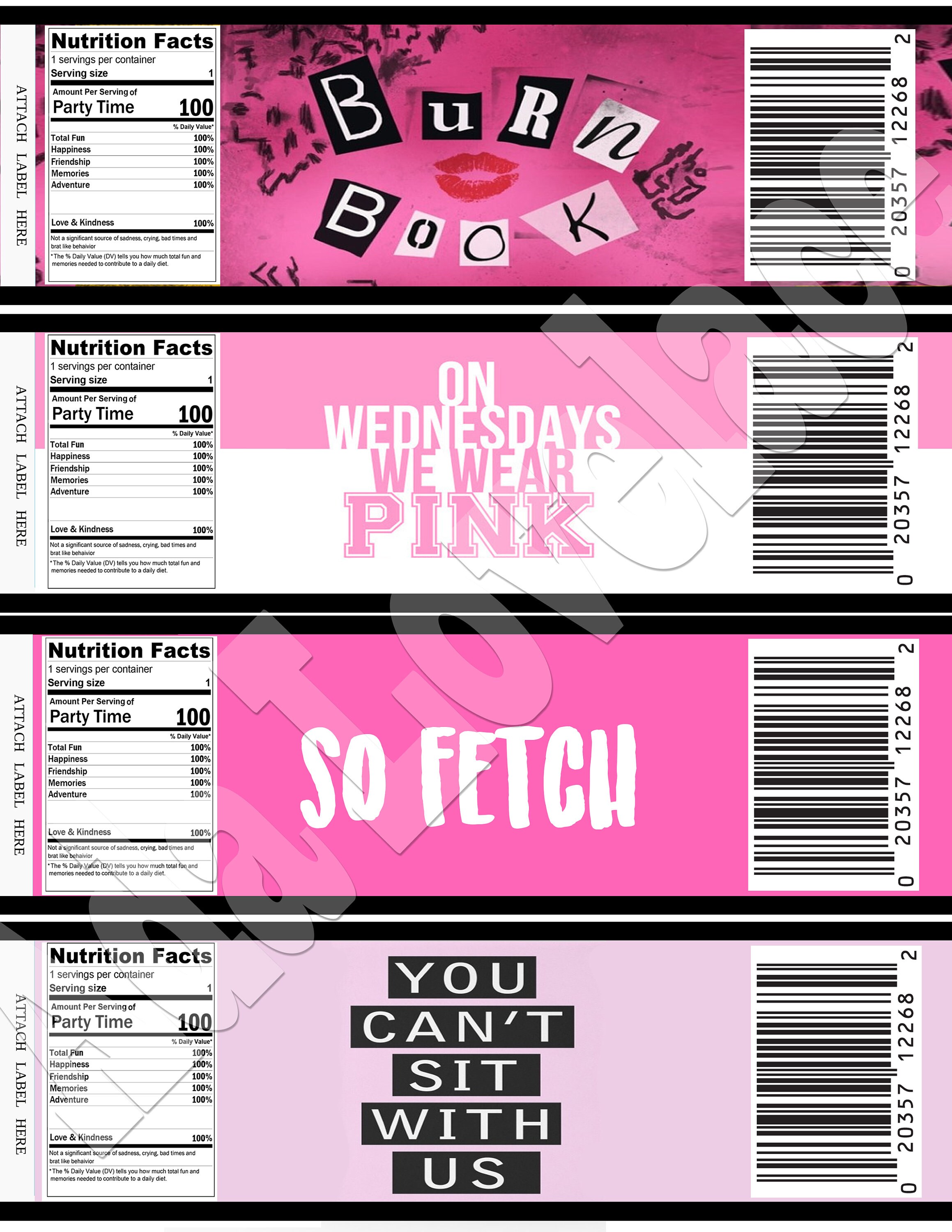 Mean Girls Quote Inspired Party Labels/water Bottle Label/party ...