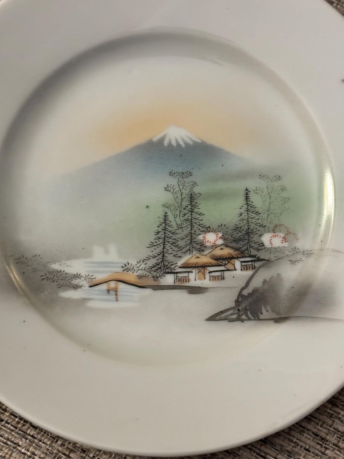 Vintage Mount Fuji Dessert Plates: Mid-century Japanese Ceramic Set - Etsy