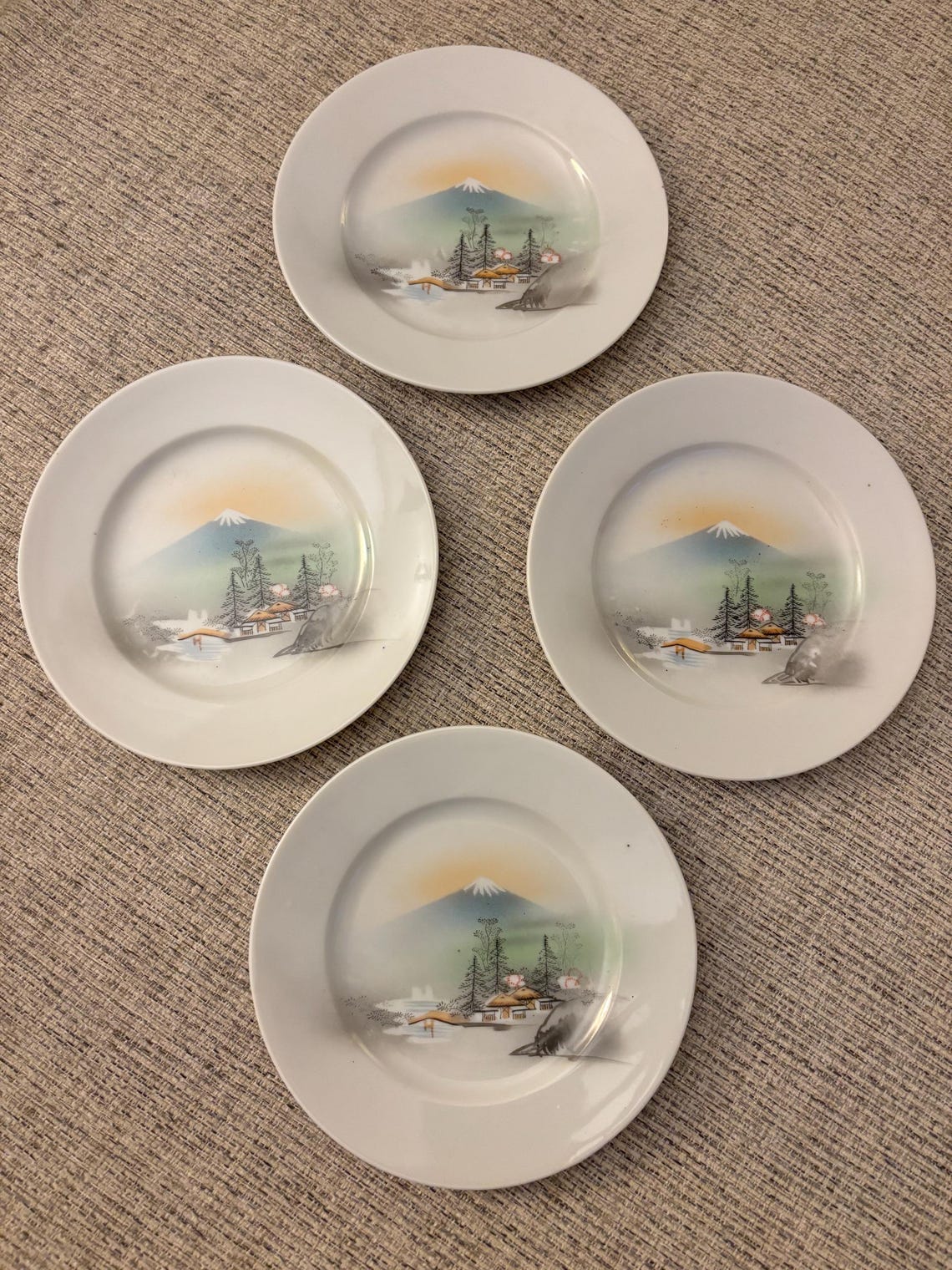 Vintage Mount Fuji Dessert Plates: Mid-century Japanese Ceramic Set - Etsy