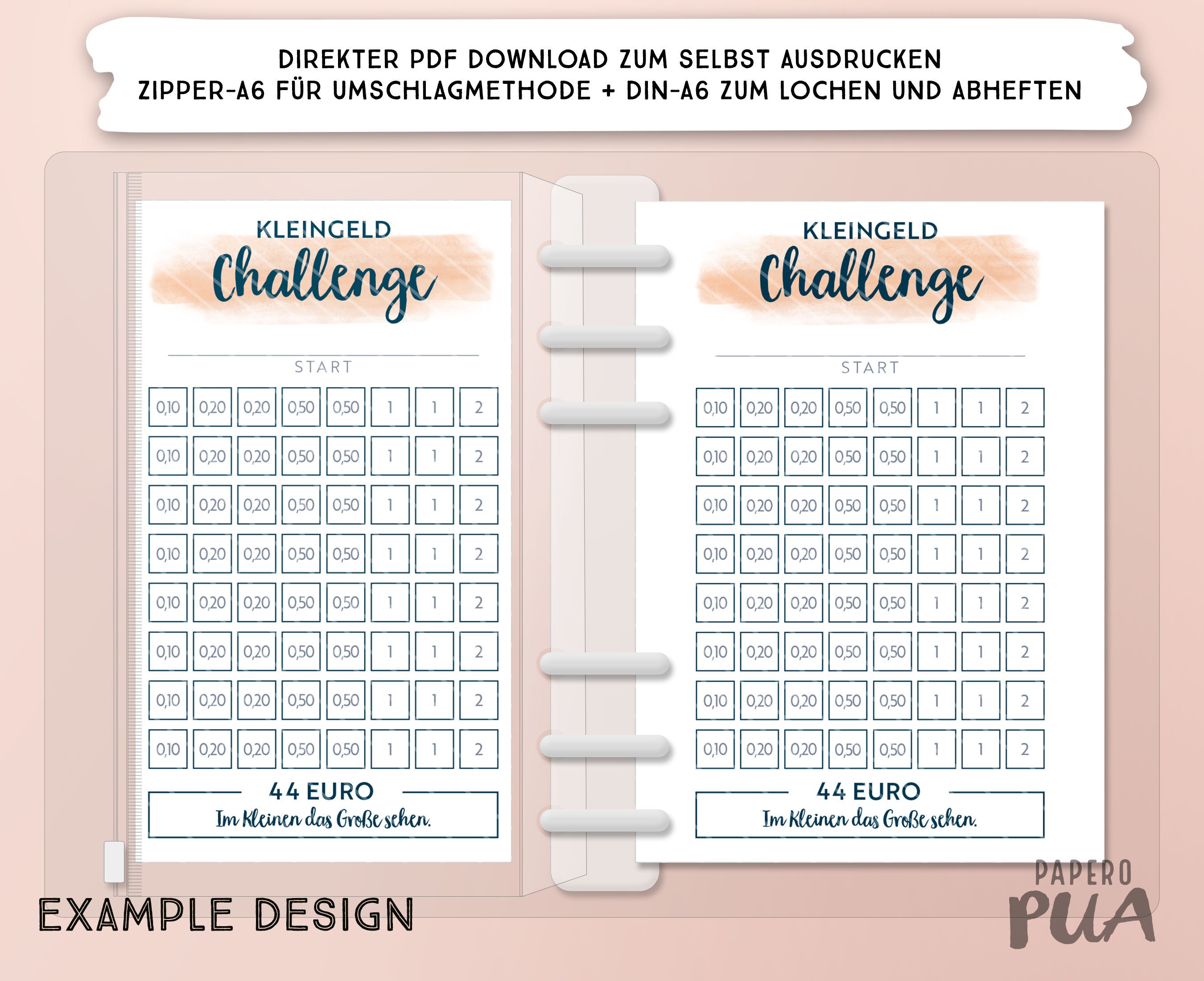 Kleingeld Challenge PDF, A6 Vorlage für Umschlagmethode, - Etsy.de