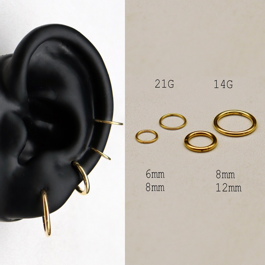 21G/14G Gold Cartilage Hoop 6mm 8mm 12mm/surgical Steel | Seamless ...