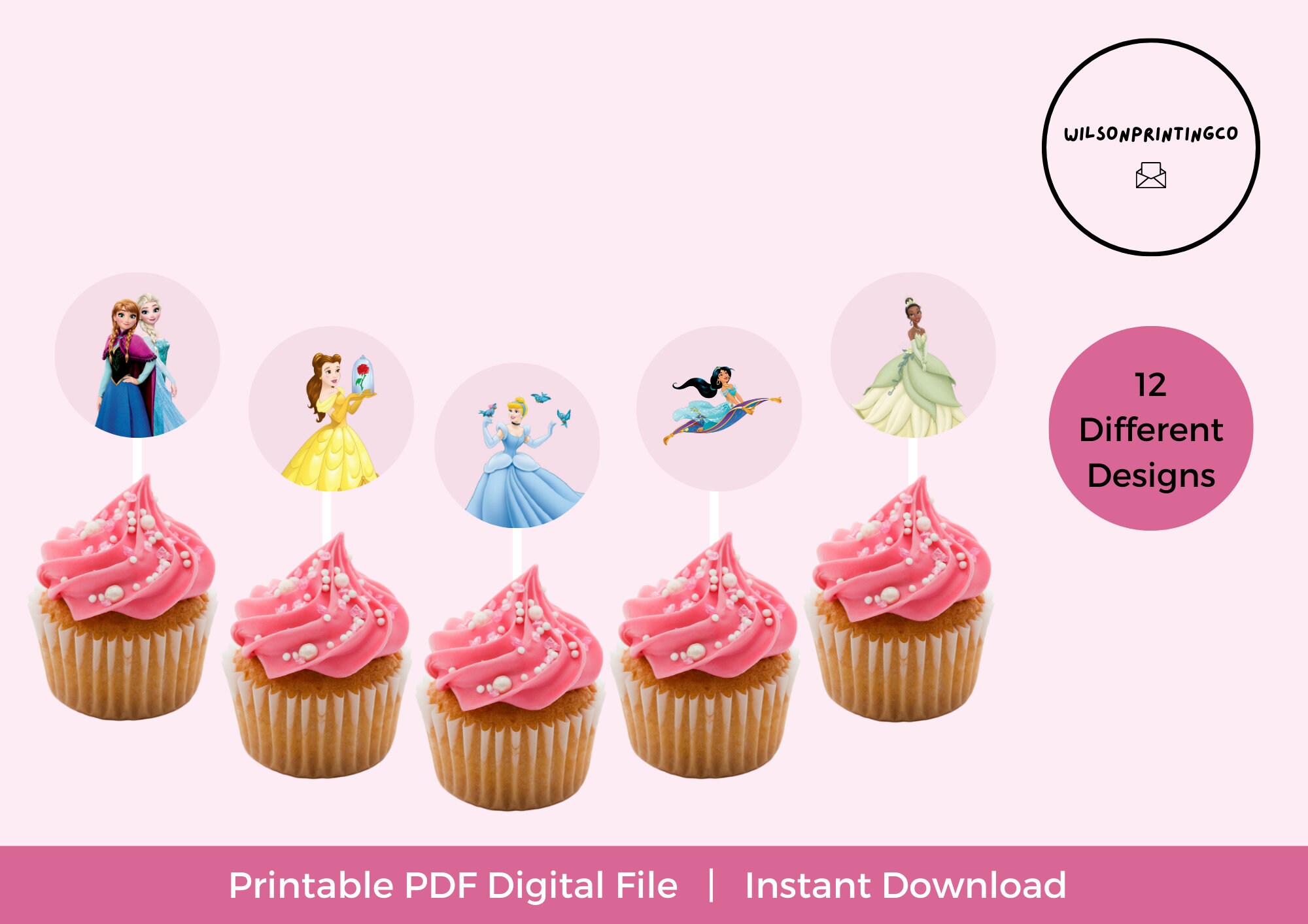 Disney Princess Printable Digital Cupcake Topper Princess - Etsy