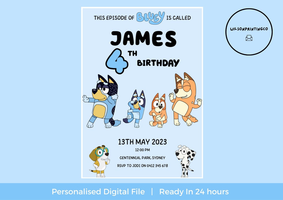 Bluey Birthday Invitation | Personalized Kids Party Invite (digital) - Etsy