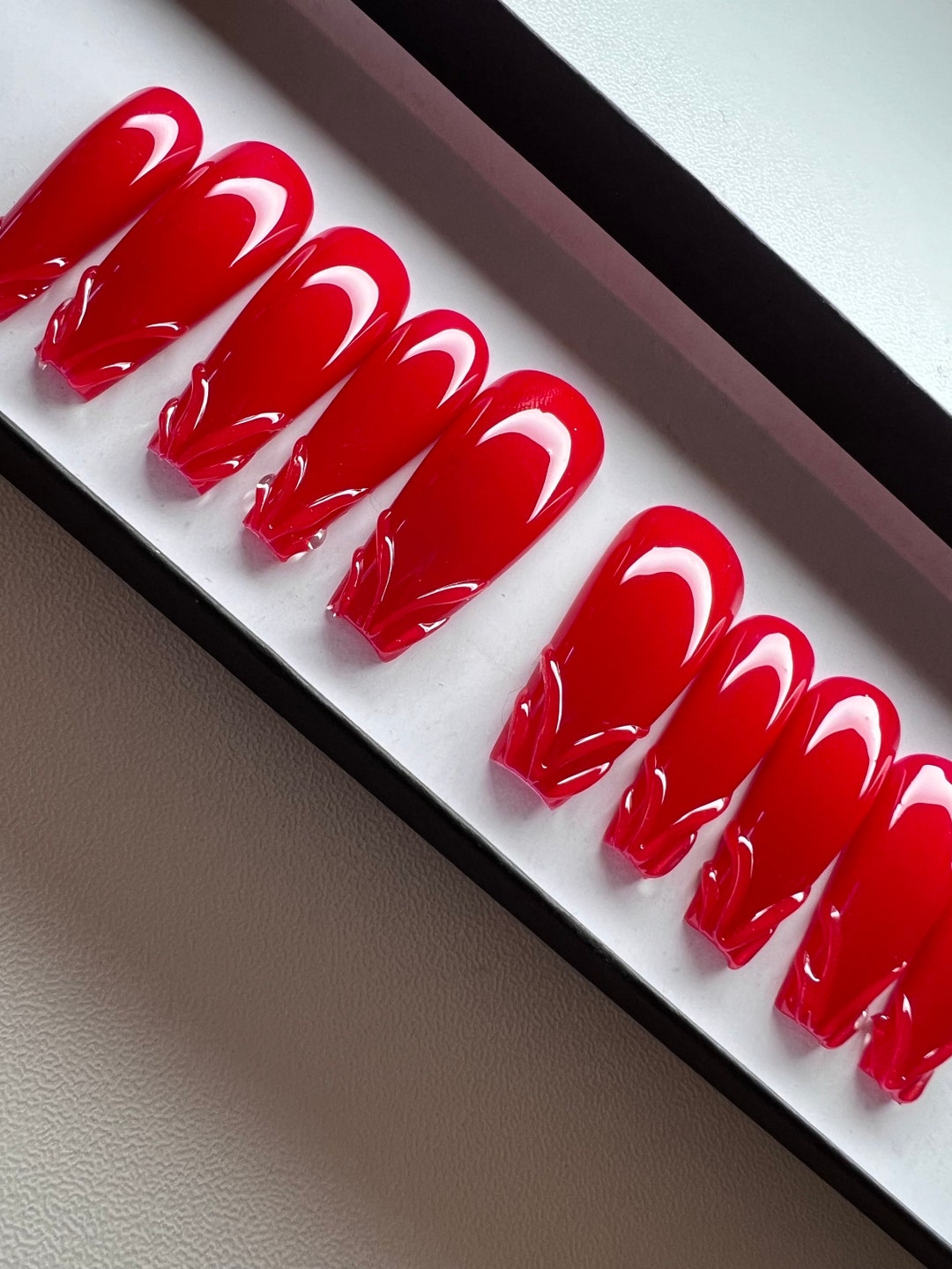 Bonfire Red Valentines Nails|luxury Presson Nails |glue on Trendy Nails ...