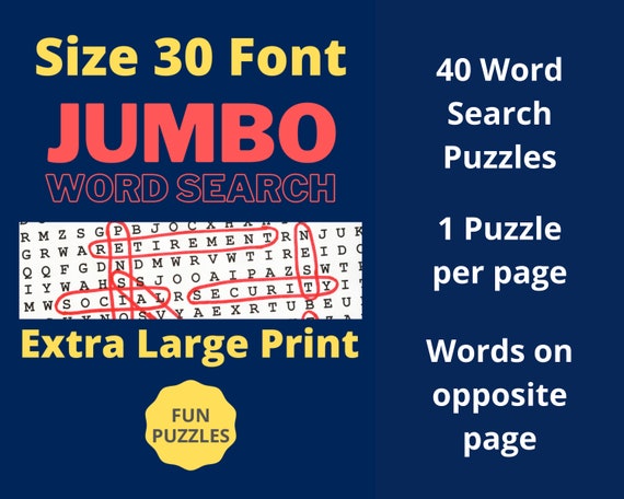 40 Jumbo Font Word Search Puzzle Extra Large Print Word | Etsy