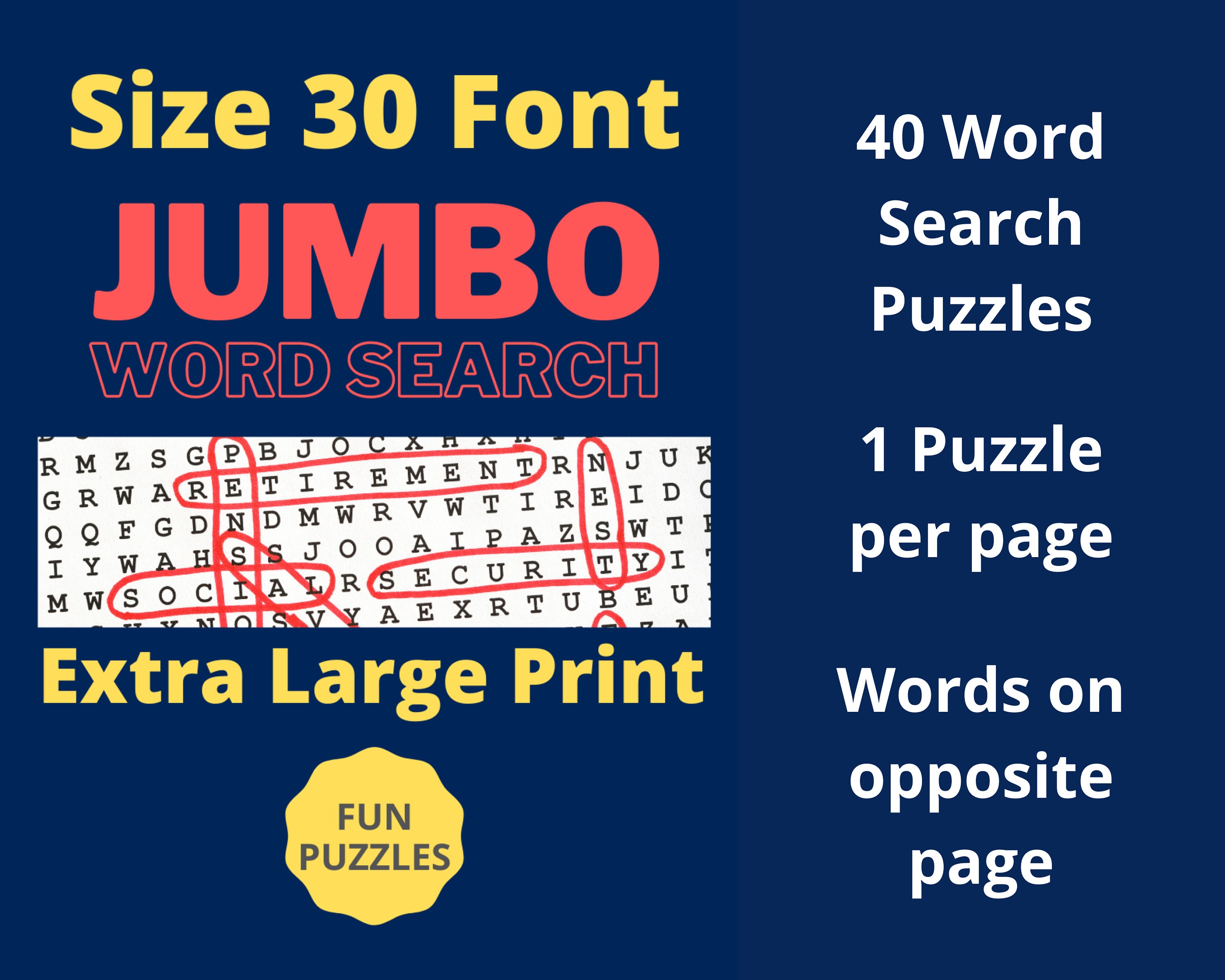 40 Jumbo Font Word Search Puzzle - Extra Large Print Word Search - 40 ...