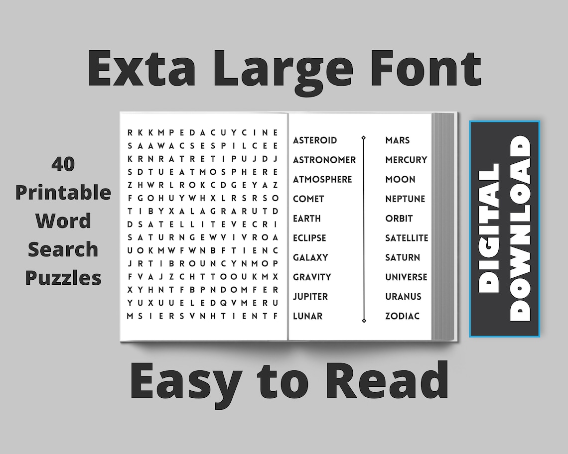 40 Jumbo Font Word Search Puzzle - Extra Large Print Word Search - 40 ...