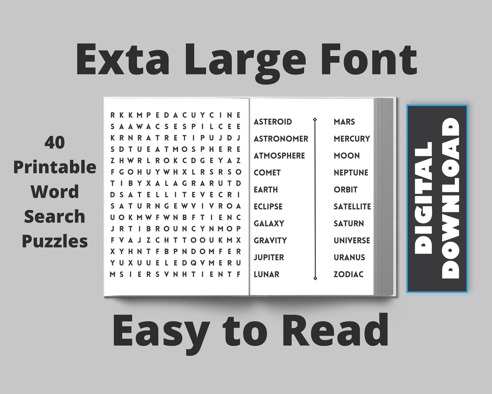 40 Jumbo Font Word Search Puzzle - Extra Large Print Word Search - 40 ...