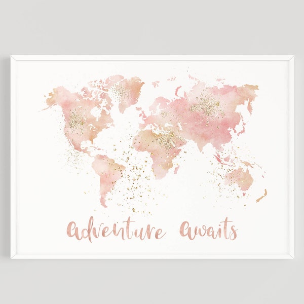 Pink World Map - Etsy