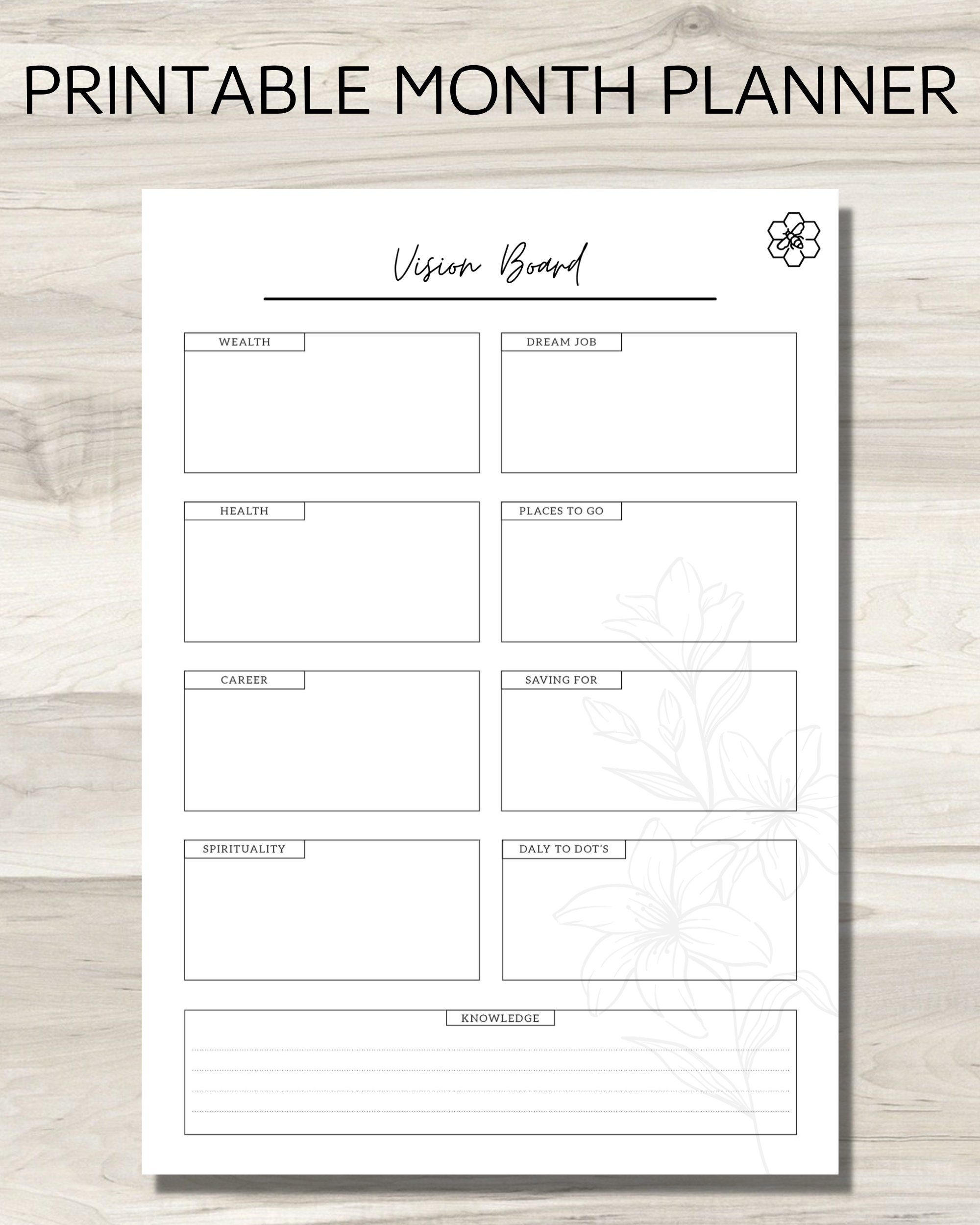 Printable Monthly Planner / Vision Board / Monthly Planner / - Etsy